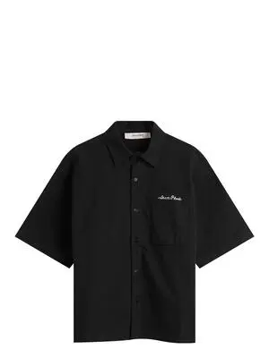 ABOUT:BLANK Seersucker Button-up Shirt With Embroidered Branding - Black/black