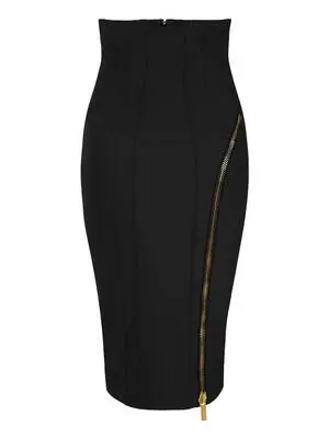 Elisabetta Franchi Technical Fabric Midi Skirt With Zip Detail - Black
