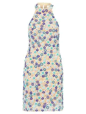 LA FUORI Floral Embroidered Halterneck Mini Dress - Multi