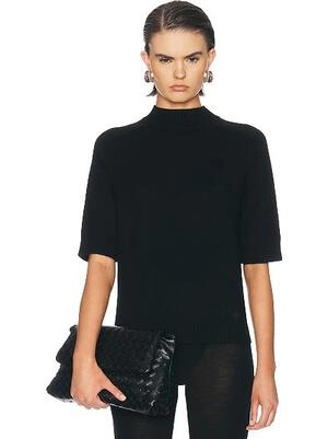 Loulou De Saison Ruth High-neck Short Saddle-sleeve Top - Black