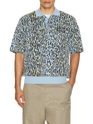 WACKO MARIA Leopard Knit Polo Shirt Type 1 - Light Blue