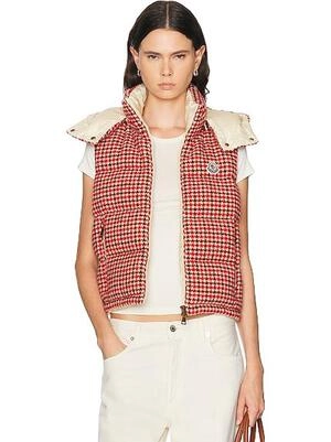 Moncler Niverolle Vest In Houndstooth Wool Blend - Check Print