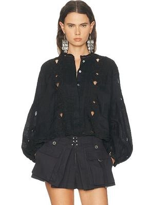 Isabel Marant Étoile Embroidered Floral Linen Top - Black