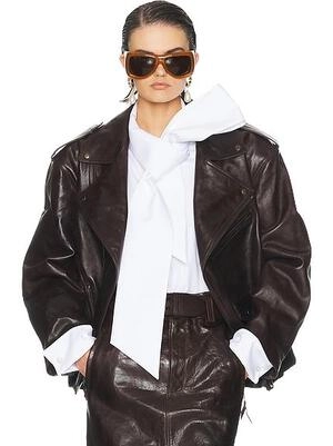 Saint Laurent Leather Biker Jacket - Brown