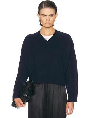 Loulou De Saison Anzor V-neck Saddle-sleeve Sweater - Navy