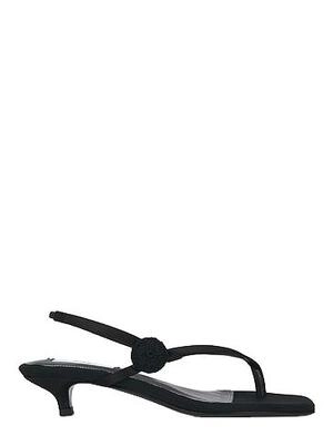 TOTEME Satin Slingback Heeled Flip Flops With Crochet Appliqu - Black