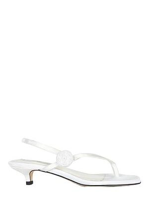 TOTEME Slingback Satin Heeled Flip Flop With Crochet Appliqu - Ecru