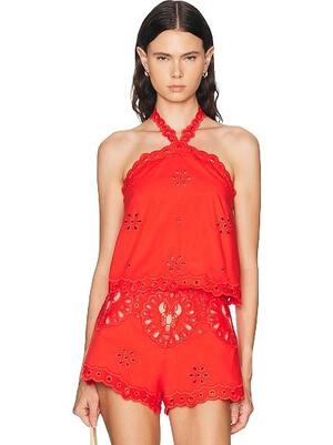 Retrofete Caliane Cropped Eyelet Top - Geranium