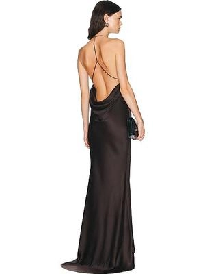 TOM FORD Silk Satin Halterneck Evening Gown - Espresso