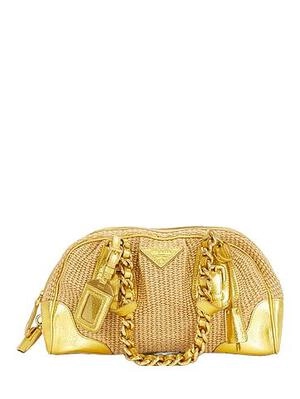 Prada Raffia & Calfskin Leather Handbag - Neutral