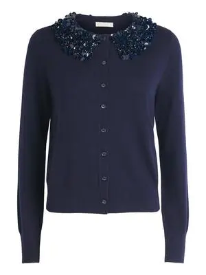 Ulla Johnson Merino Wool Embellished Cardigan - Navy