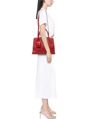 Prada Saffiano Cuir Monochrome Top Handle Tote Satchel - Red