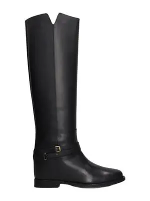 VIA ROMA 15 Leather Buckle-strap Boots - Black
