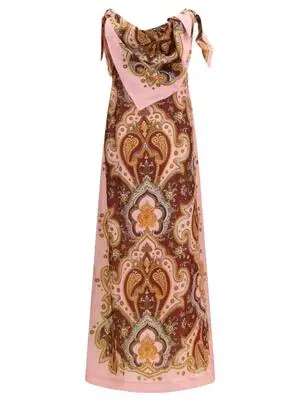 ALEMAIS Alemas Paisley Print One Shoulder Midi Dress - Red