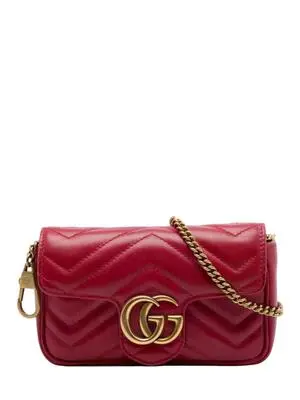 Gucci Mini Gg Marmont Matelasse Leather Flap Crossbody Bag - Red