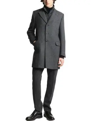 FAY Herringbone Pattern Double Coat - Grey