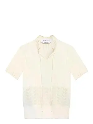 Alexander McQueen Alexander McQueen Ivory Pointelle Knit Top With Ruffled Mock Neck Neutrals
