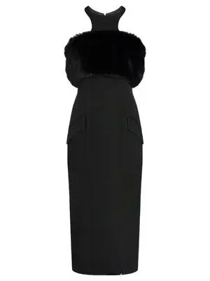 KARL LAGERFELD Karl Lagerfeld Faux-Fur Trim Halterneck Dress