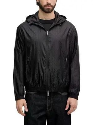 Armani Exchange Logo Monogram Hooded Lightweight Jacket - Black