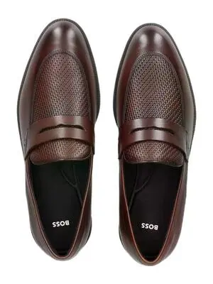 BOSS Textured Panel Penny-slot Loafers - Brown