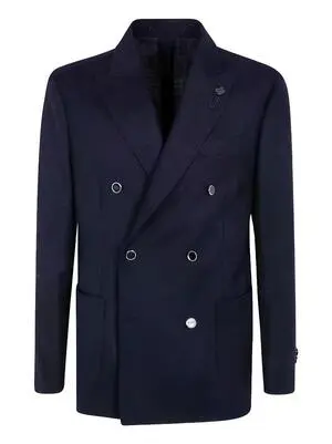LARDINI Flower-pin Double-breasted Blazer - Blue