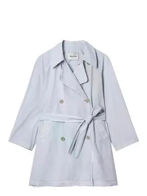 LOW CLASSIC Double-breasted Belted Cotton Coat - Blue