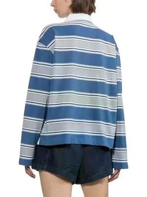 Rag & Bone Striped Long Sleeve Polo Shirt - Blue