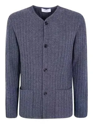 LARDINI Ribbed-knit V-neck Cardigan - Grey