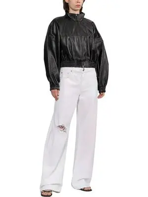 Helmut Lang Bonded Leather Bomber Jacket - Black