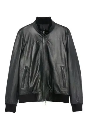 ARTE ANTWERP Ribbed-trim Leather Jacket - Blue