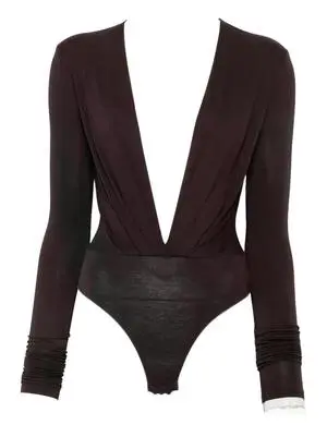 Andamane Plunging V-neck Long-sleeve Bodysuit - Red