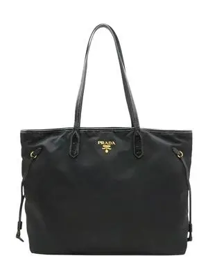 Prada Patent Trimmed Tessuto Tote Bag - Black