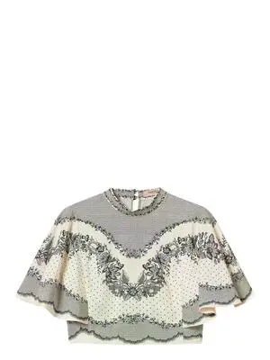 TWINSET Jacquard Satin Blouse With Floral And Polka Dot Pattern - Neutrals