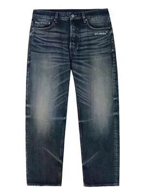 Off-White Diagonals Logo-print Whiskered Straight-leg Jeans - Blue