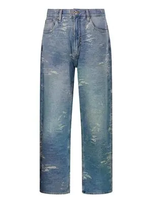 Emporio Armani Distressed Stone Washed Wide-leg Denim Jeans - Blue