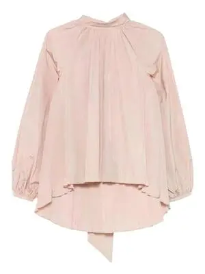Max Mara Pleated High Neck Blouse With Puff Sleeves - Pink