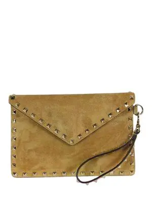 Valentino Garavani Rockstud Suede Clutch - Neutrals