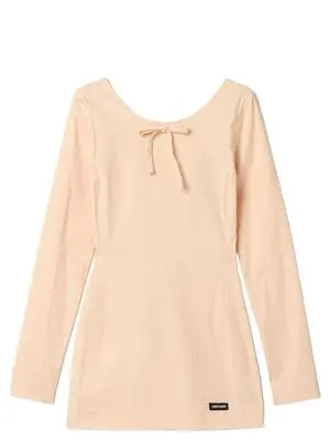 Miu Miu Stretch Poplin Mini Dress With Front Bow Detail - Opaline