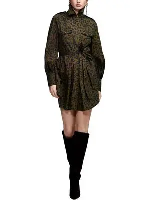 Essentiel Antwerp Leopard Print Shirt Mini Dress - Brown