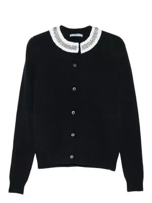 Prada Crystal-embellished Ruffled Collar Cardigan - Blue