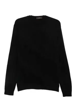 SLOWEAR Waffle Knit Crew Neck Long Sleeve Sweater - Black