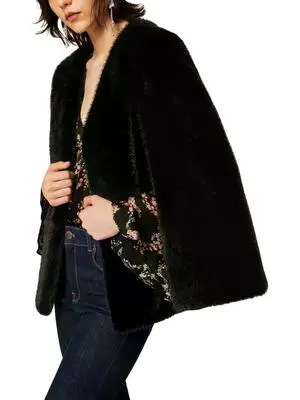 TWINSET Faux Fur Cape Jacket - Black