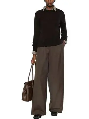 ARAGONA Ribbed-trim Crew Neck Sweater - Brown