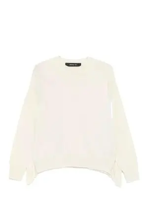 Federica Tosi Crew-neck Long-sleeve Fringed Wool Sweater - Neutrals