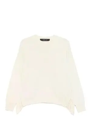 Federica Tosi Crew Neck Long Sleeve Fringed Wool Sweater - Neutrals