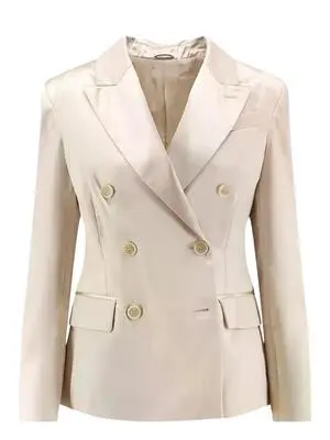 Brunello Cucinelli Champagne Beige Satin Double-breasted Blazer - Neutrals