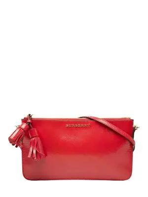 Burberry Patent Leather Crossbody Bag With Tassel Detail - Red