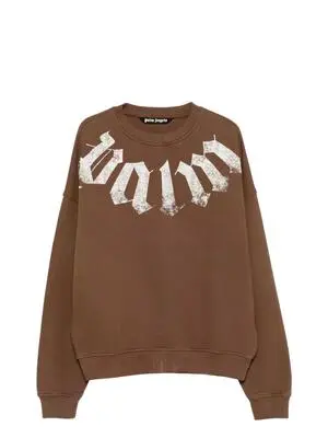 Palm Angels Big Neck Logo Printed Sweatshirt - Brown