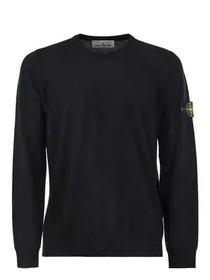 Stone Island Virgin Wool Embossed Stitch Logo Patch Sweater - Black
