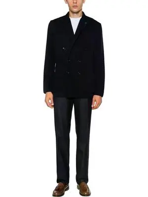 LARDINI Double-breasted Knit Blazer - Blue